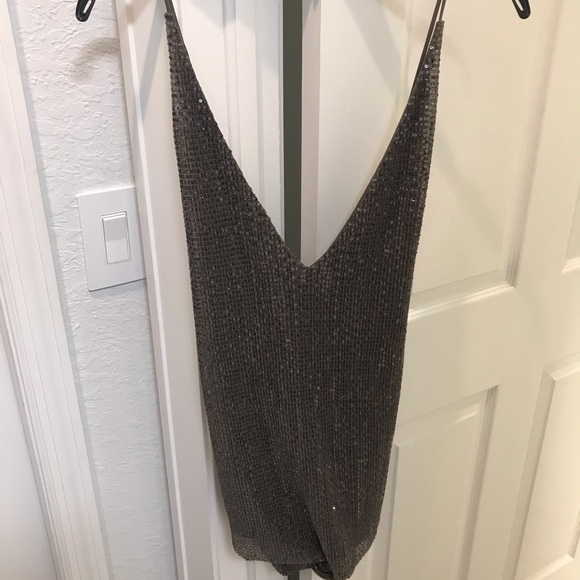 Express | Tops | Silver Sequin Spaghetti Strap Top | Poshmark